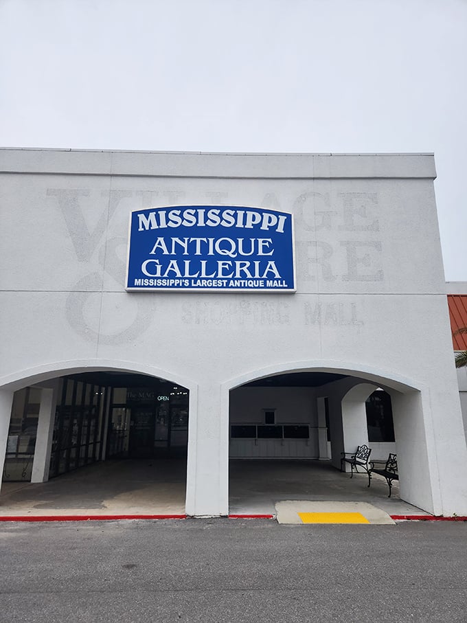 The classic car parked outside isn't just decoration&mdash;it's a time machine preview of the wonders waiting inside Mississippi Antique Galleria.