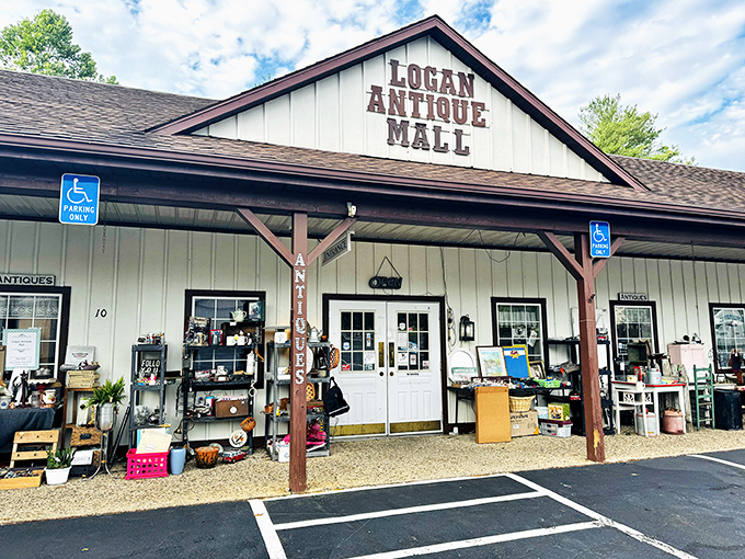 The unassuming exterior of Logan Antique Mall belies the wonderland within. Like finding a portal to the past hiding in plain sight.