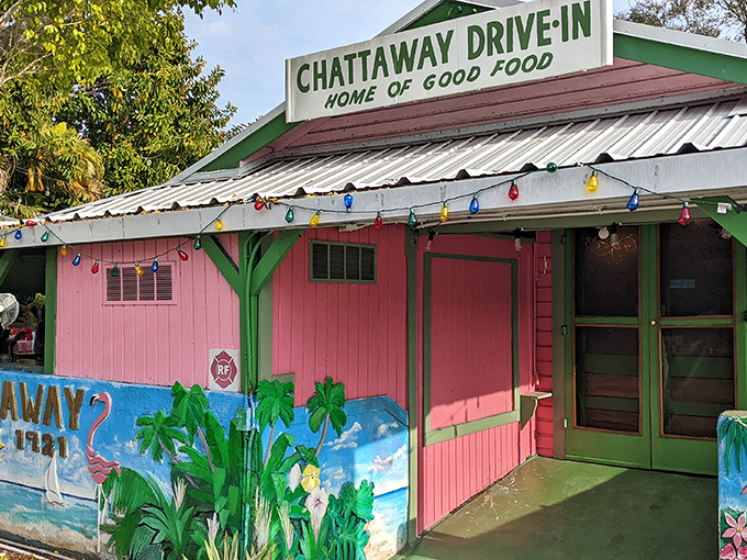 The pink facade of The Chattaway stands like a cheerful time capsule on 4th Street South, its vintage sign proudly announcing "Established 1921" to passing motorists.