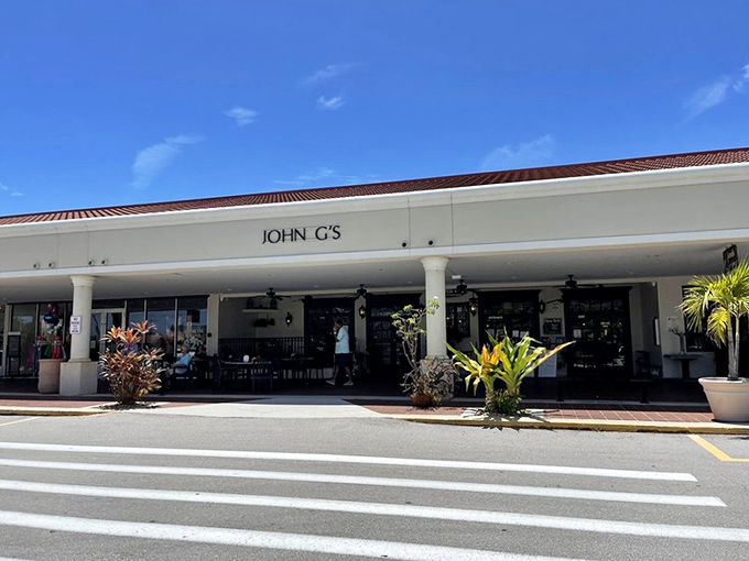 The unassuming storefront belies the culinary treasures within. John G's exterior may be modest, but those in the know recognize it as breakfast paradise.