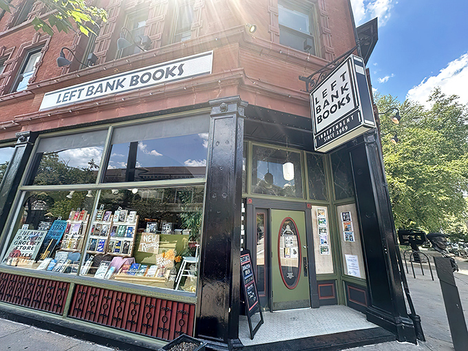 The gorgeous brick facade of Left Bank Books stands like a literary fortress in St. Louis' Central West End, promising adventures between covers instead of passport stamps.
