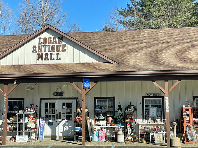 The unassuming exterior of Logan Antique Mall belies the wonderland within. Like finding a portal to the past hiding in plain sight.