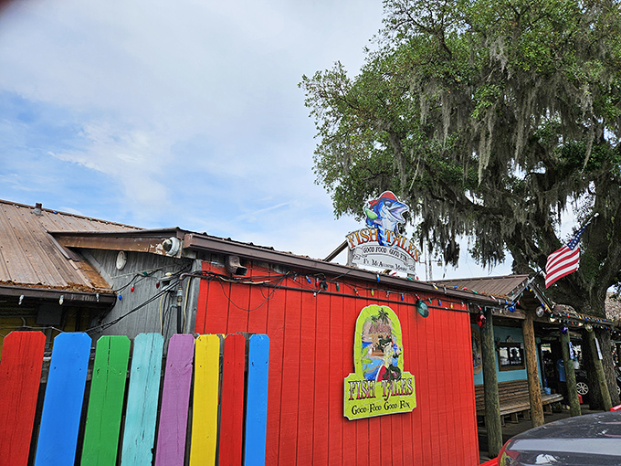 The humble exterior of Fish Tales belies the seafood paradise within. Those string lights aren't just decoration&mdash;they're a beacon for hungry souls.