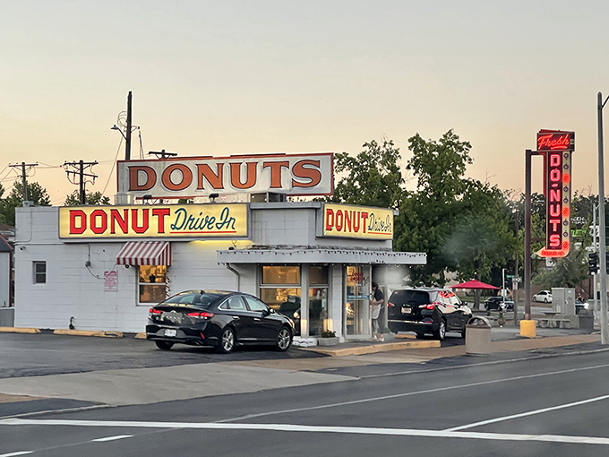 The iconic white building with its vintage red signage stands as a Route 66 landmark, beckoning sugar-seekers like a sweet mirage in the St. Louis cityscape.