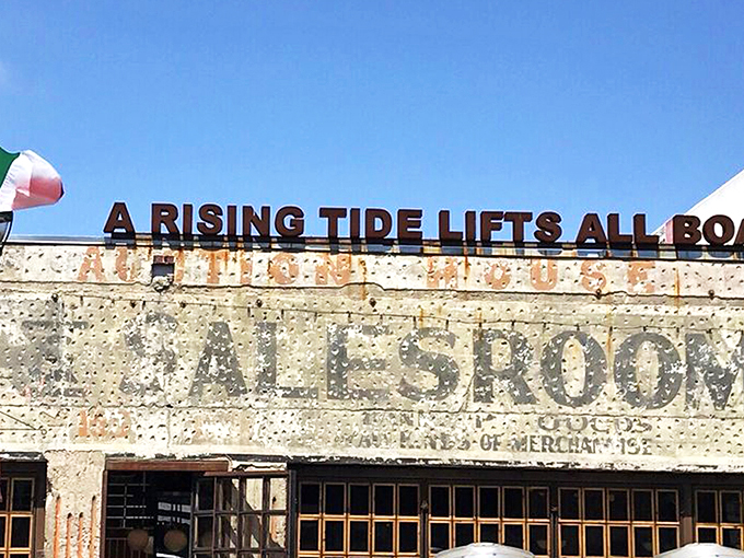 The weathered facade of Ironside proudly declares "A Rising Tide Lifts All Boats" – a philosophy that extends deliciously to their seafood offerings.