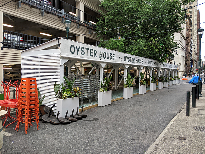 Nestled on Sansom Street, Oyster House's modest exterior belies the seafood paradise waiting inside. That blue sign is basically a lighthouse for hungry souls.