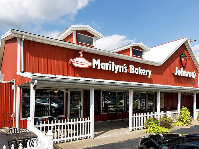 The red barn exterior of Marilyn's isn't just charming&mdash;it's a beacon of hope for those who believe butter makes everything better. Fall decorations complete the Hoosier welcome.
