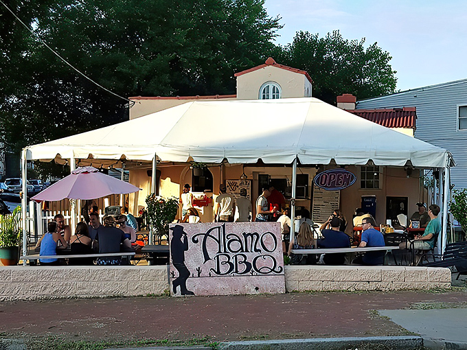 The unassuming white tent of Alamo BBQ stands like a beacon for smoke-seekers in Richmond's Church Hill neighborhood. BBQ paradise doesn't need fancy digs.