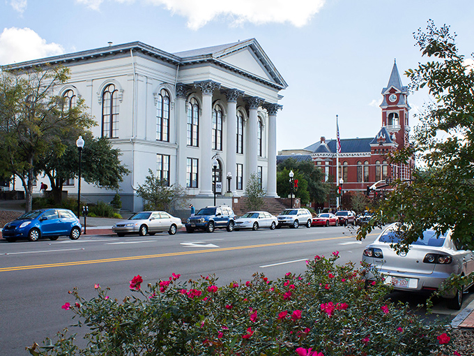 Wilmington's historic downtown showcases its architectural splendor, where stately columns and brick facades tell stories of a bygone era.
