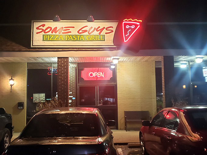 The unassuming storefront that houses pizza greatness. Like finding a diamond in a strip mall, Some Guys Pizza proves extraordinary food often hides in ordinary places.