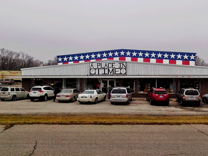 The red and white exterior of A Place In Time isn't just eye-catching&mdash;it's practically announcing "treasures inside!" like a carnival barker with better taste.