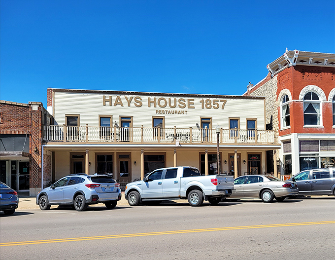 The grand old lady of Kansas dining stands proudly on Council Grove's main street, her balcony beckoning travelers just as it did when wagon trains passed through.