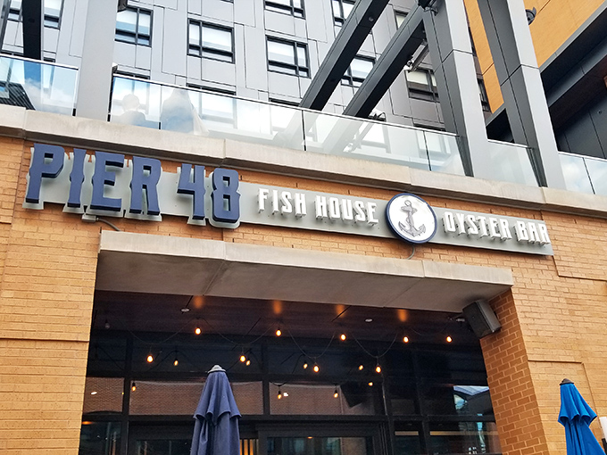 The coastal escape you never knew Indianapolis needed. Pier 48's modern exterior brings a slice of seaside charm to downtown Indy's urban landscape.