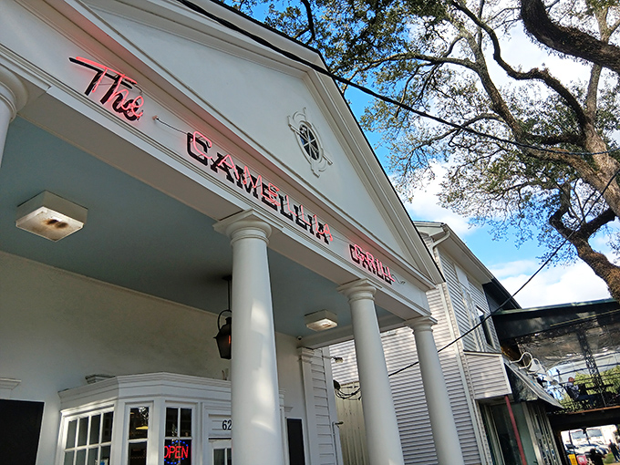 The Greek revival fa&ccedil;ade of Camellia Grill stands like a culinary Parthenon, welcoming hungry pilgrims to this temple of comfort food since 1946. 