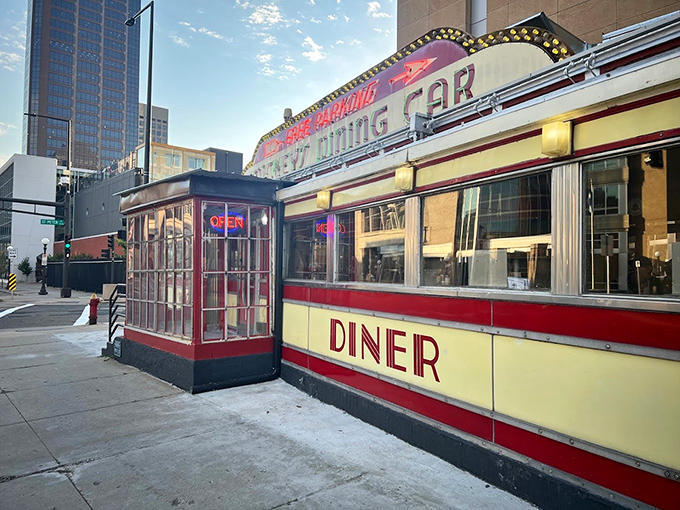 That gleaming yellow and red exterior isn't just a diner&mdash;it's a time machine disguised as the world's most inviting railcar.