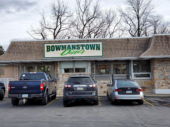 The exterior's stone facade and classic green signage stand as Pennsylvania's answer to the Bat Signal - comfort food headquarters.