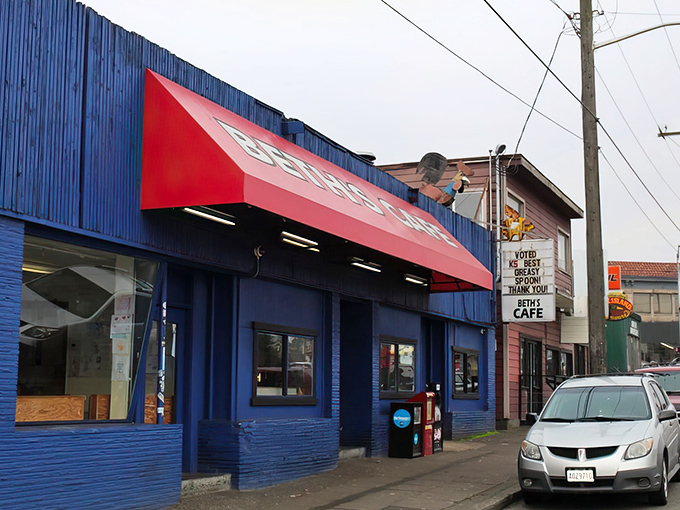 Beth's unmistakable blue exterior with its bold red awning promises comfort food paradise without the pretentious frills&mdash;Seattle's answer to diner heaven. 