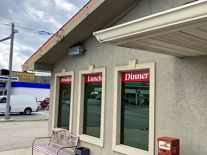 The unassuming exterior tells you exactly what you need to know: Breakfast, Lunch, Dinner. No fancy marketing needed when the food speaks for itself.