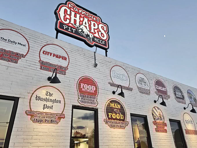 The white brick fortress of flavor, adorned with badges of honor from food shows that discovered what Baltimore locals always knew.