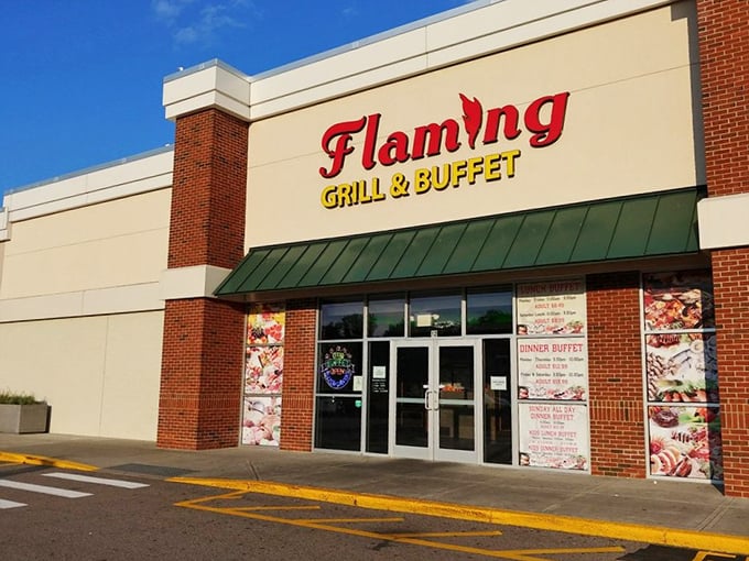 The humble brick facade of Flaming Grill & Buffet belies the culinary wonderland waiting inside. First rule of buffet club: never judge by the exterior.