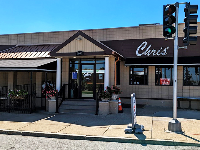 The unassuming exterior of Chris' Pancake & Dining hides a breakfast paradise within. Sometimes the best treasures come in modest packages.