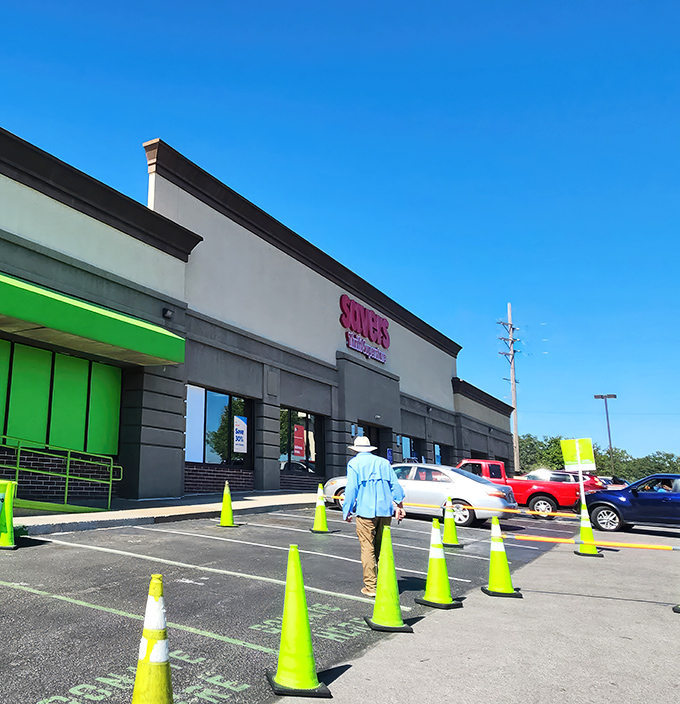 The unassuming exterior of Savers in Sappington beckons bargain hunters with its bright red signage&mdash;retail therapy without the retail prices.