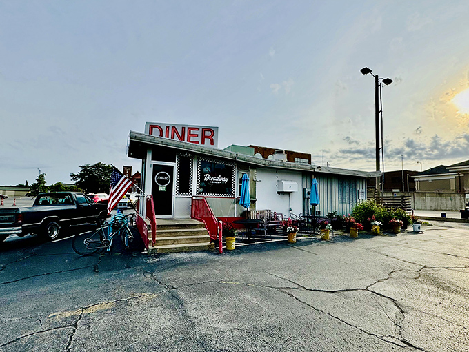 The classic American diner dream in white and red, Broadway Diner stands proudly against the Missouri sky like a beacon for breakfast pilgrims. 