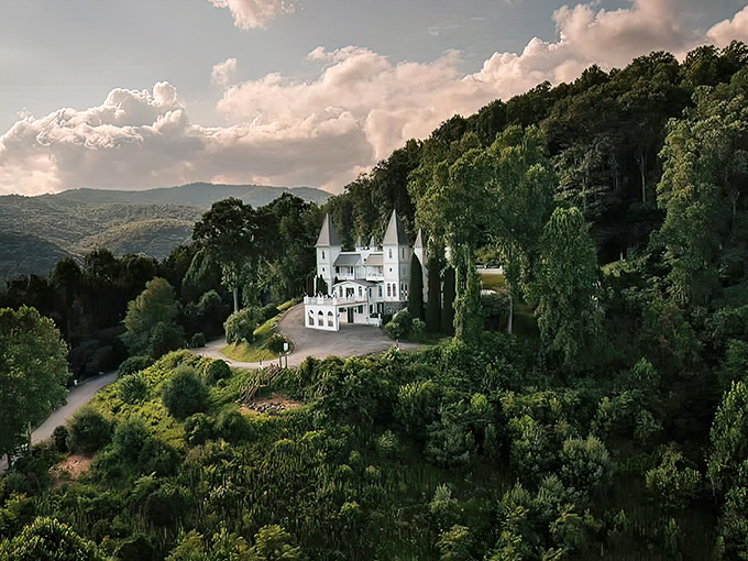 Like a mirage rising from the Blue Ridge Mountains, Smithmore Castle's striking white exterior and elegant turrets create a stunning European fantasy in rural North Carolina.