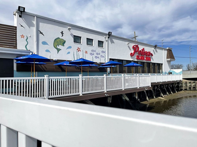 The nautical charm of Peter's Clam Bar beckons like a lighthouse to seafood lovers, its maritime-themed exterior promising oceanic treasures within. 