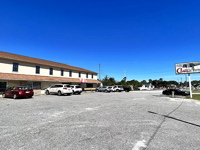 The unassuming exterior of Casey's Buffet might fool you, but locals know that culinary treasures often hide in plain sight. 