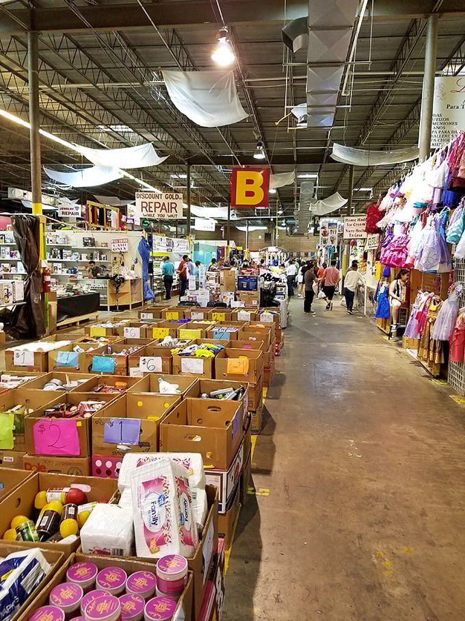 Tables draped in blue showcase a rainbow of baseball caps &ndash; the unofficial uniform of weekend warriors and bargain hunters alike.