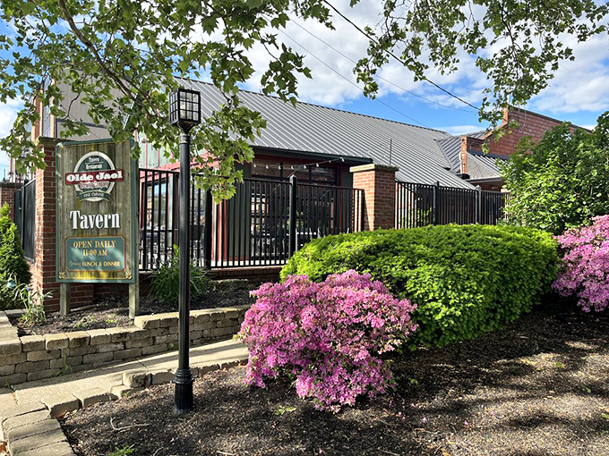 The pink azaleas welcome you like old friends at Olde Jaol's entrance, where the historic brick exterior hints at its law-and-order past.