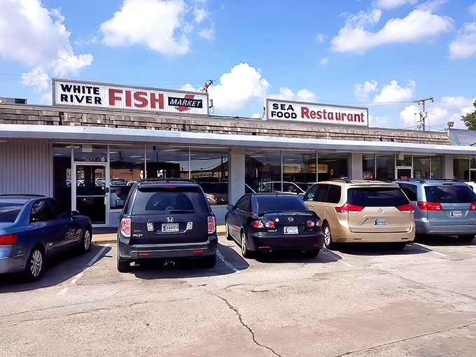 The unassuming storefront speaks volumes: full parking lot, simple signage, and the promise of seafood that makes Oklahomans forget they're landlocked.