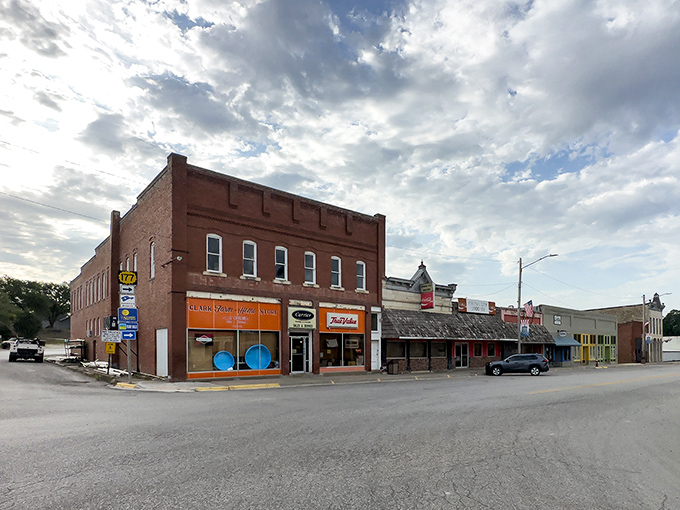 Downtown Strong City stands as a living postcard from another era, where brick buildings and vintage storefronts tell stories of Kansas's ranching heyday.