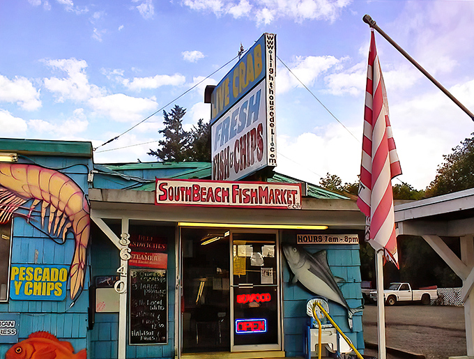 The colorful exterior beckons seafood lovers like a lighthouse calls to ships. This unassuming coastal gem promises treasures within. 