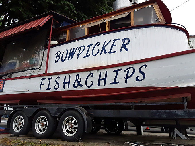The Bowpicker stands proudly on land like a fish out of water&mdash;a retired gillnetter boat transformed into Astoria's most unique culinary destination.