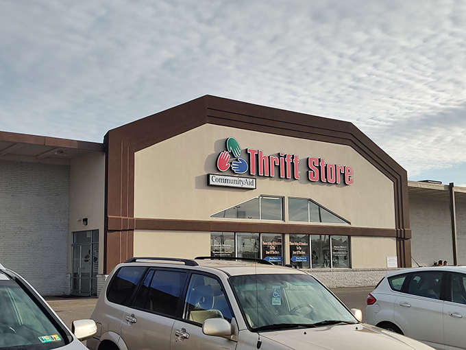 The mothership of secondhand treasures beckons with its bold red signage, promising adventures in vintage hunting that'll make your wallet smile.