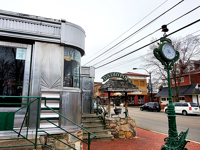 The classic stainless steel exterior of Daddypops gleams in the Pennsylvania sunshine, a time capsule of Americana waiting to serve up breakfast dreams.