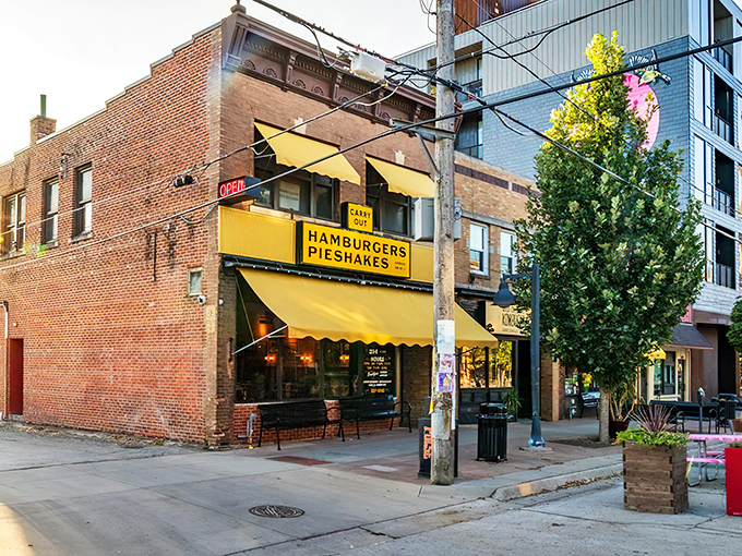 The iconic yellow awning of Hamburg Inn No. 2 beckons hungry travelers like a culinary lighthouse on Linn Street. Democracy and breakfast, served daily.