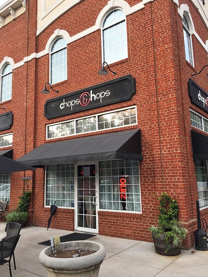 The unassuming brick exterior of Chops & Hops promises no gimmicks&mdash;just serious food. Those black umbrellas aren't sheltering celebrities, just lucky diners about to have their taste buds transformed.