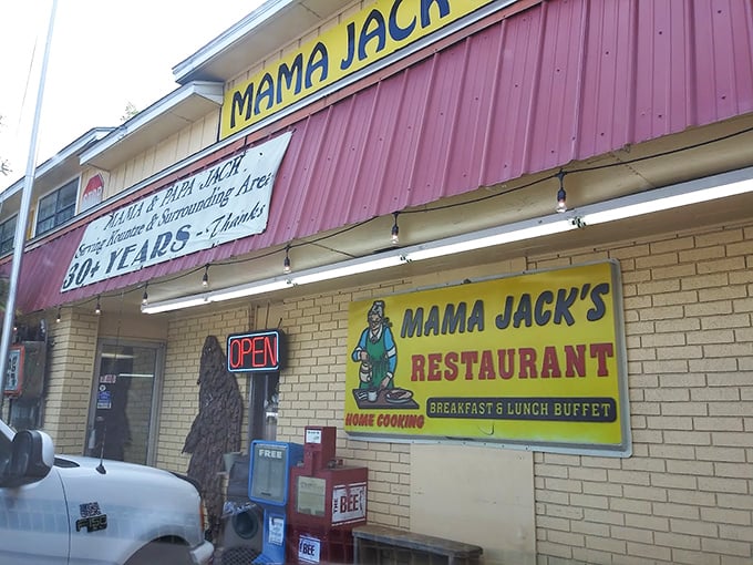The pink metal roof and bold yellow signage of Mama Jack's &ndash; Texas' culinary equivalent of finding a $20 bill in your winter coat pocket.