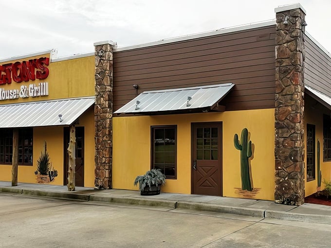 The rustic stone facade of Colton's stands like a carnivore's lighthouse, beckoning hungry travelers with promises of perfectly grilled protein.