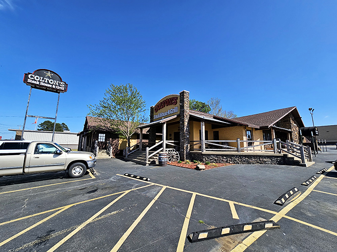 The Western-inspired exterior promises what every road trip craves&mdash;a worthy destination where hearty meals and hospitality await.