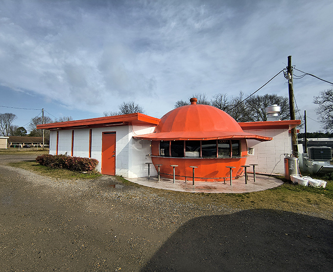 The giant orange dome isn't a mirage&mdash;it's architectural whimsy serving up comfort food. Like finding a citrus spaceship that decided to land in Redfield and start flipping pancakes.