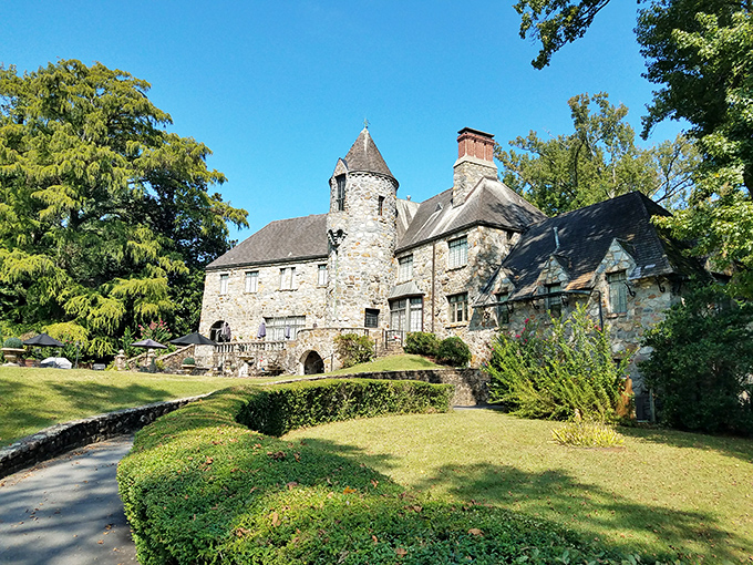Medieval dreams come true! The Manor's stone facade and circular tower transport you to another era while staying firmly planted in Arkansas soil.