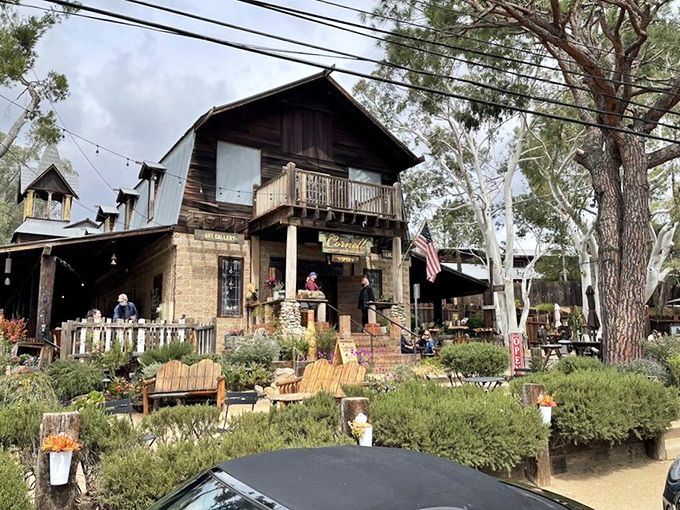 The Old Place looks like it wandered off a Western movie set and decided to serve steaks instead. Motorcycles and weathered wood tell you you're somewhere special.