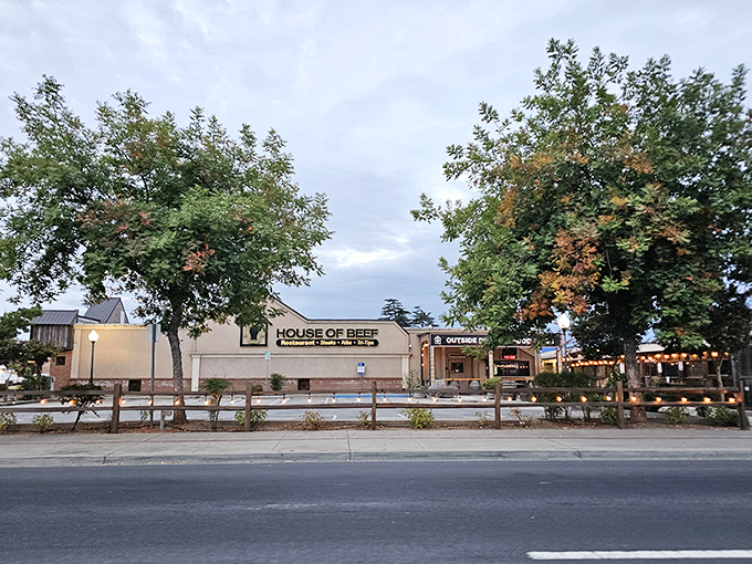 The unassuming exterior of House of Beef stands like a carnivore's oasis in Oakdale, promising meaty treasures within those modest walls.