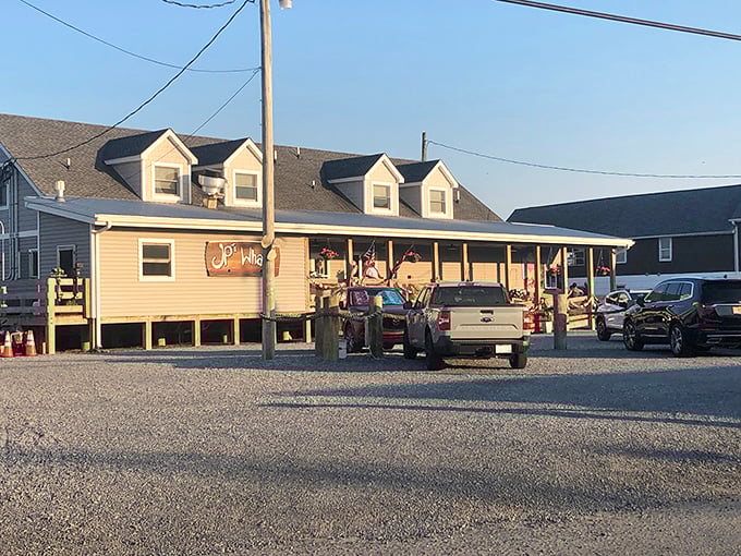 The quintessential coastal charm of JP's on the Wharf beckons with its weathered deck and Cape Cod-style architecture&mdash;seafood paradise found!