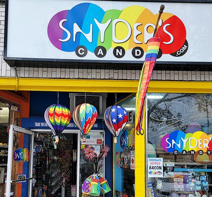 The rainbow-colored storefront of Snyder's Candy beckons like a sugar-fueled lighthouse on Rehoboth Beach's main drag.