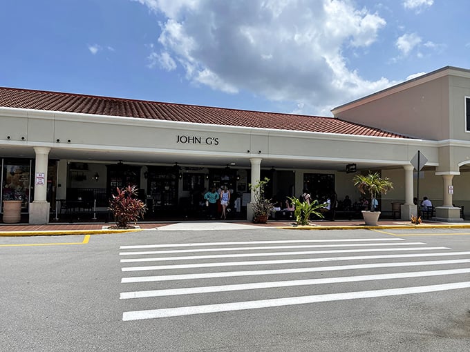 The unassuming storefront belies the culinary treasures within. John G's exterior may be modest, but those in the know recognize it as breakfast paradise.